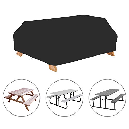 StorMaster Outdoor Picnic Table Cover Waterproof Heavy Duty 70 72 Inch Patio Picnic Kitchen Table Bench Seat Cover Winter, Black