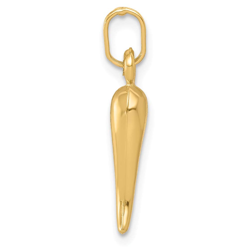 Jewelry Pilot 14K Yellow Gold Small Classic Cornicello Italian Horn Charm Pendant 20mm Tall and 4mm Wide