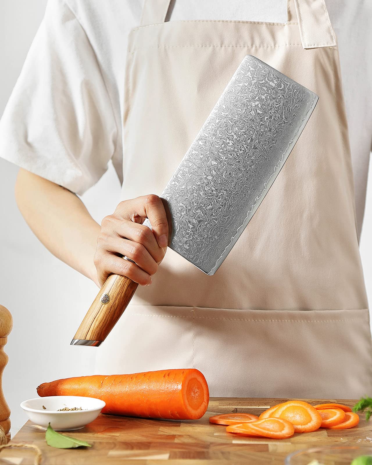 XINZUO Cleaver Knife 7.5 Inch, 73 Layer Damascus Steel Powder Steel Core Chinese Chef's Knife, Multifunction Vegetable Meat Slicing Knife with Olive Wood Handle -Lan Series