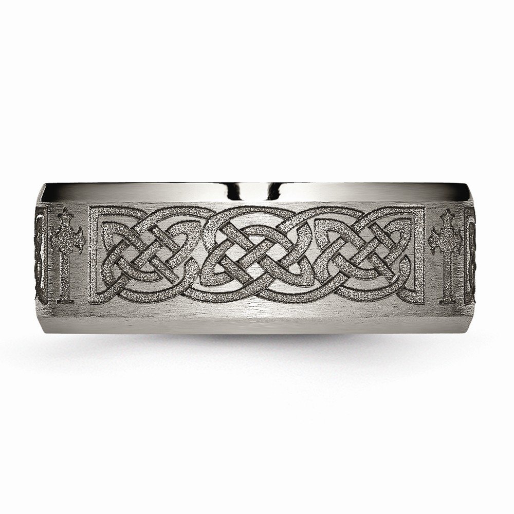 Jewelry Pilot 8mm Beveled Edge Laser Engraved Celtic Weave Cross Titanium Wedding Band - Size 13