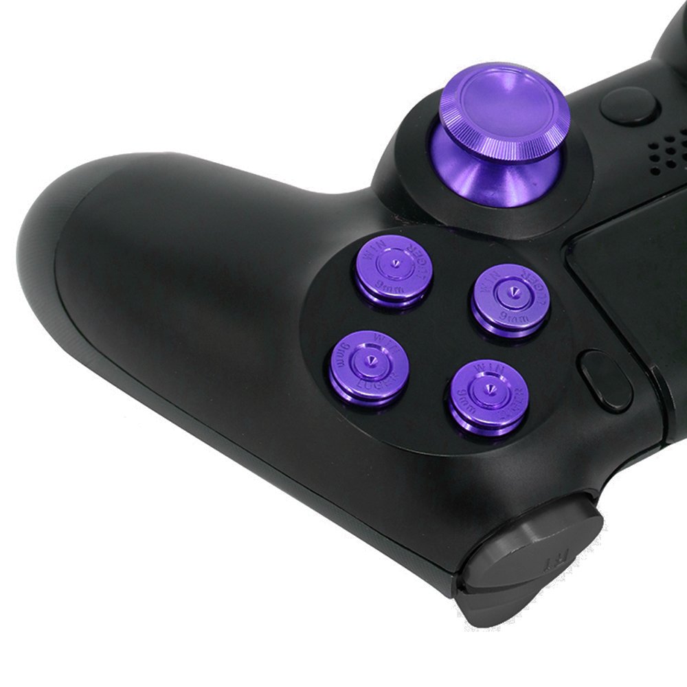 Jadebones Metal Replacement Repair Kits, Thumbsticks Thumb Grip Bullet and D-pad Buttons Compatible with PS4/PS4 Slim/PS4 Pro Controller (Purple)