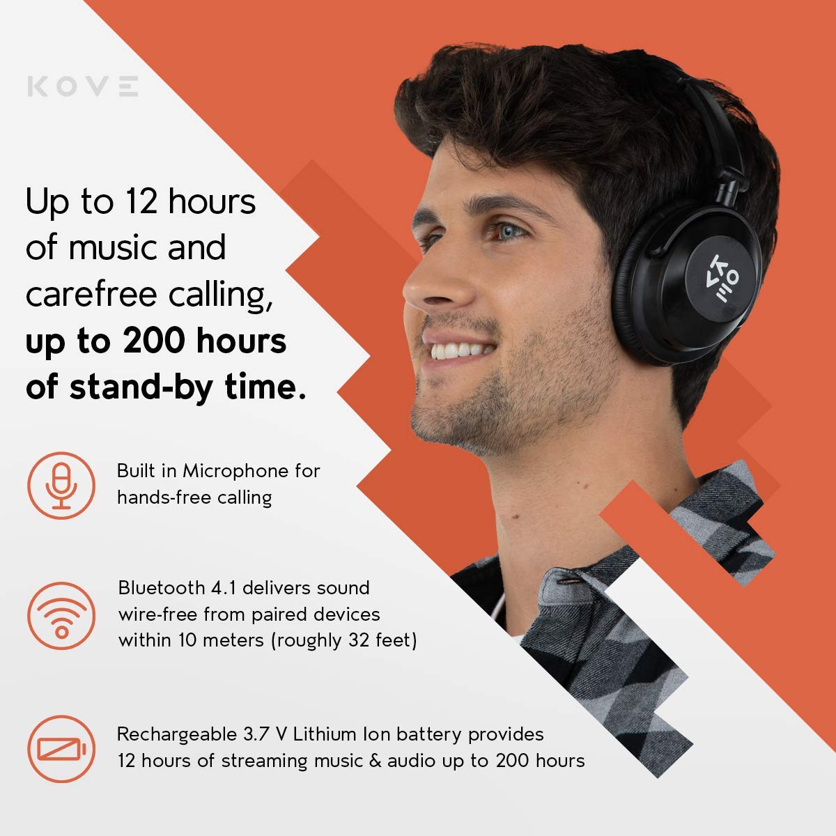 Kove NCH Noise Cancelling Bluetooth Headphones - Active Noise Cancellation, Built-In Microphone, Wireless and Rechargeable - Over Ear Buds For Work, Travel Gaming And Workouts