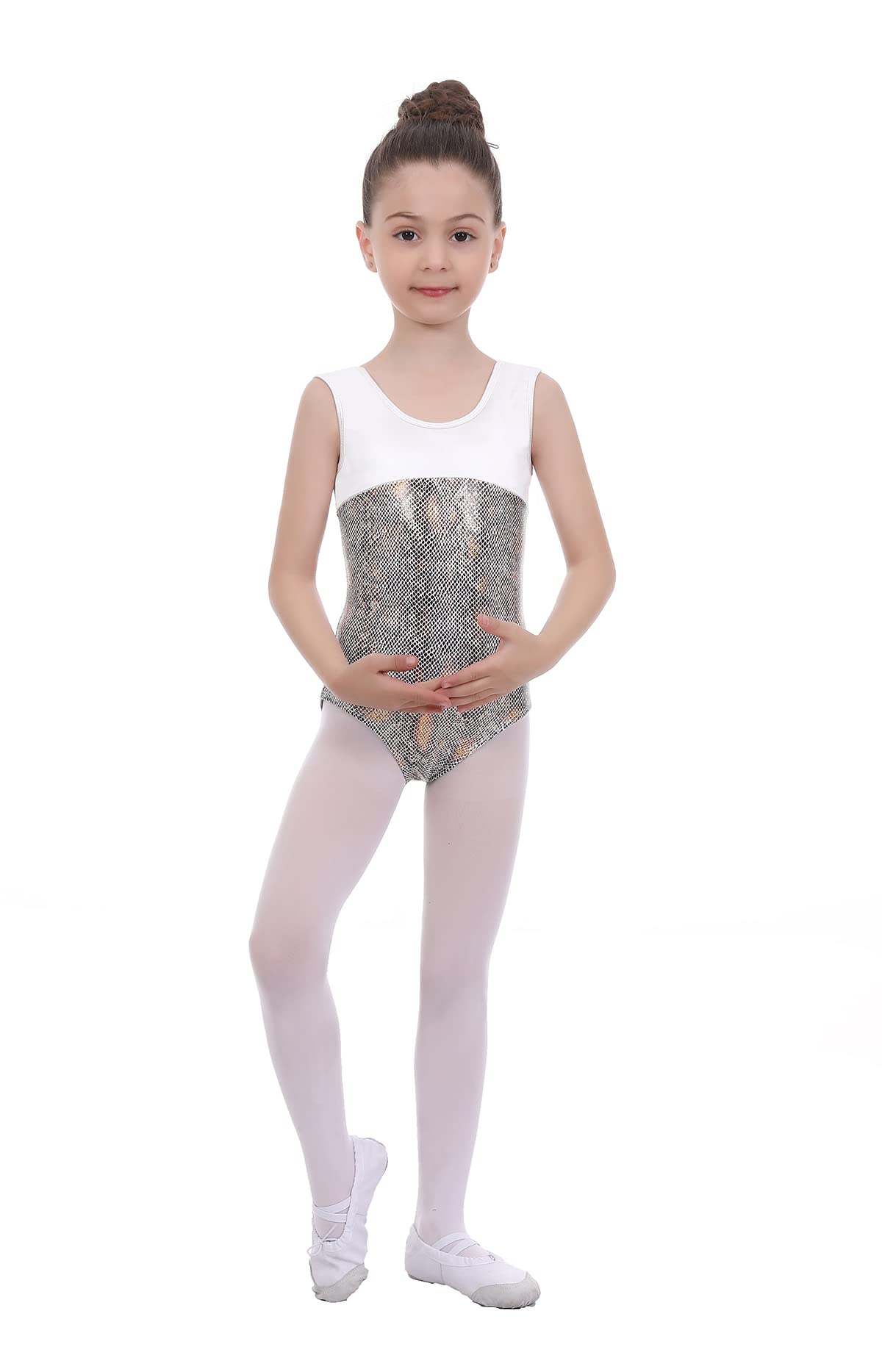 Panegy Leotards for Girl Gymnastics Kids Print Athletic Bodysuits Practice Dance Outfits One Piece Ballet Leotards White