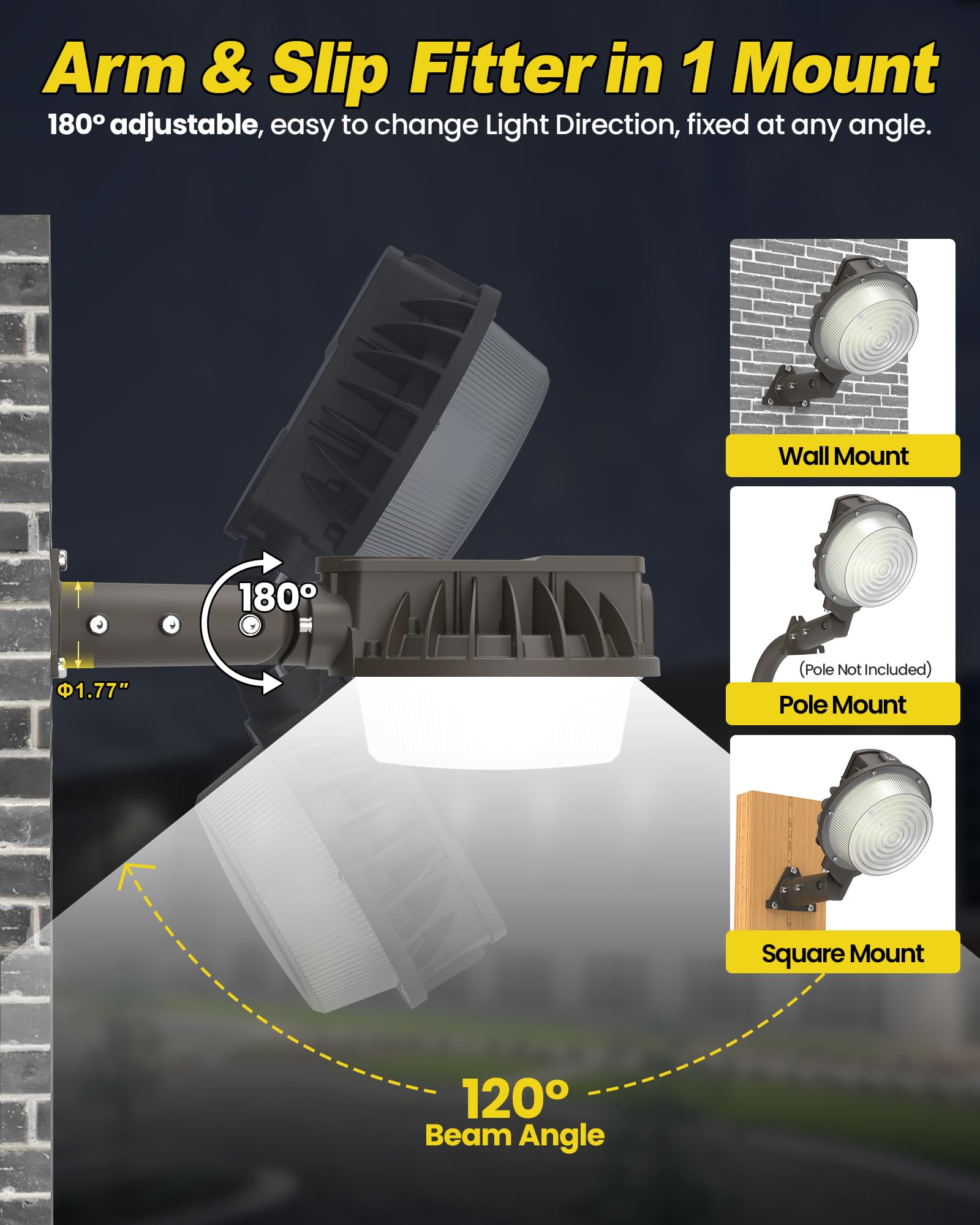 YARBO 80W LED Barn Light 60W 40W Switchable, 5000K/4000K/3000K Adjustable,12000LM Barn Lights Outdoor with Timer Dimming, Dusk to Dawn Outdoor Light with Photocell for Barn/Security/Yard/Garage/Street