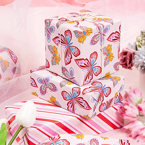 WRAPAHOLIC Reversible Wrapping Paper - Mini Roll - 17 Inch X 33 Feet - Butterfly Design, Perfect for Birthday, Party, Holiday, Wedding, Baby Shower