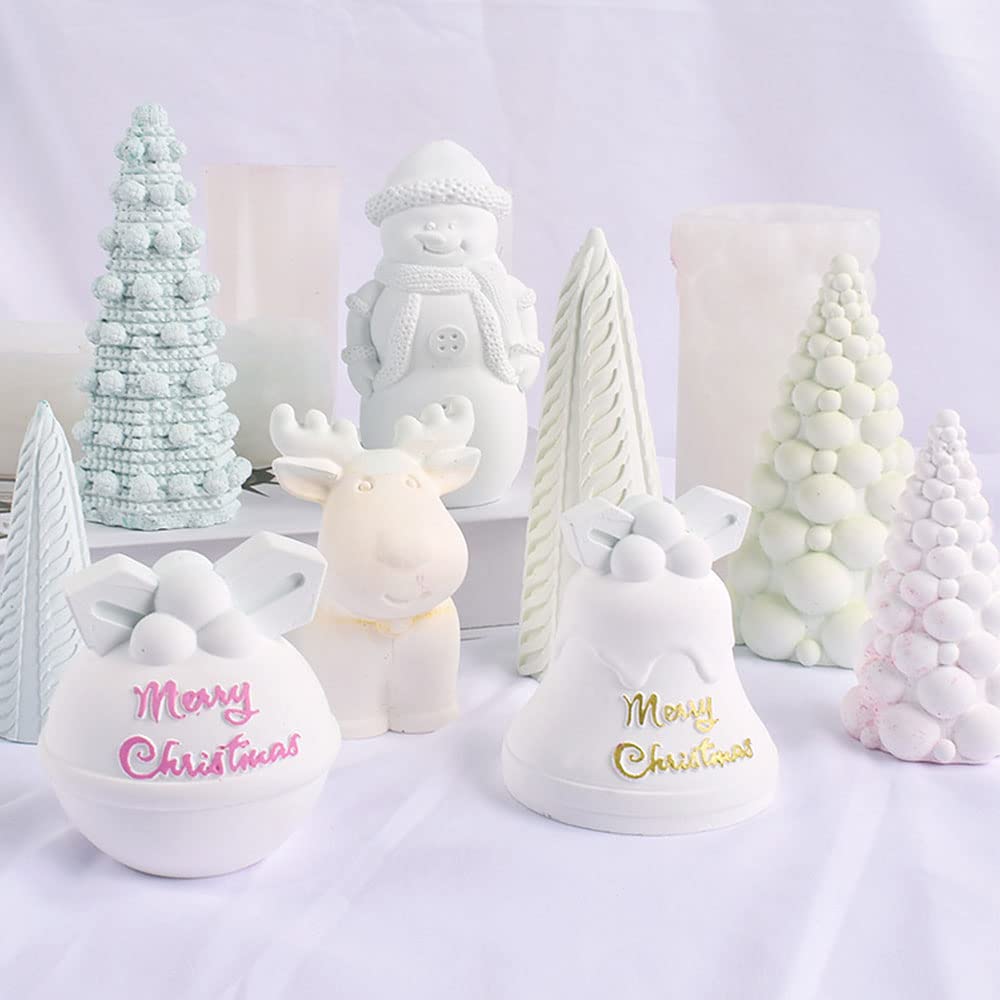 JIBEVEYYI Christmas Tree Candle Silicone Mold， Tree Shaped Silicone Epoxy Resin Mold，candle Silicone Mold Christmas Tree，snowman，elk Soap Mold Home Decoration（Merry christmas ball）