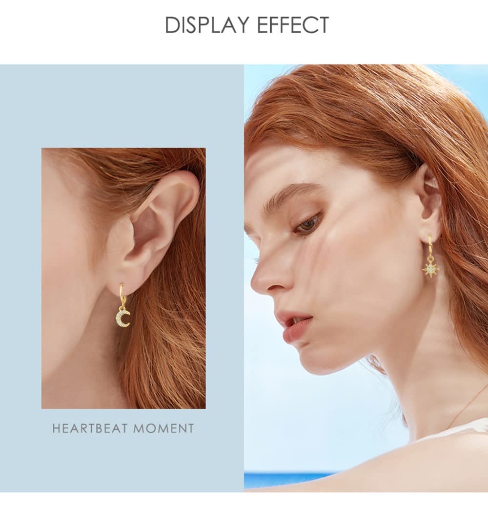 MOZAKA 18 Pairs Moon Star Dangle Earrings for Women Space Earth Planet Asymmetrical Drop Earring Set Butterfly Astronaut Spaceman Stud Earrings Jewelry Gift