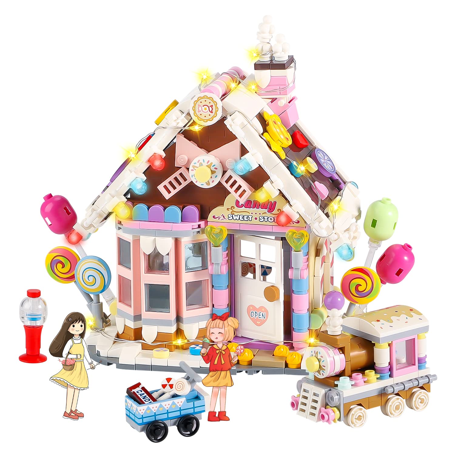 PinkBee Christmas Gingerbread House 2022 Mini Candy Store Building Block Set with Ice Cream Truck Creative Xmas Ornament Toys Kits Micro Bricks for Adults Kids 8-12 6-12 7-9οΌ781PcsοΌ
