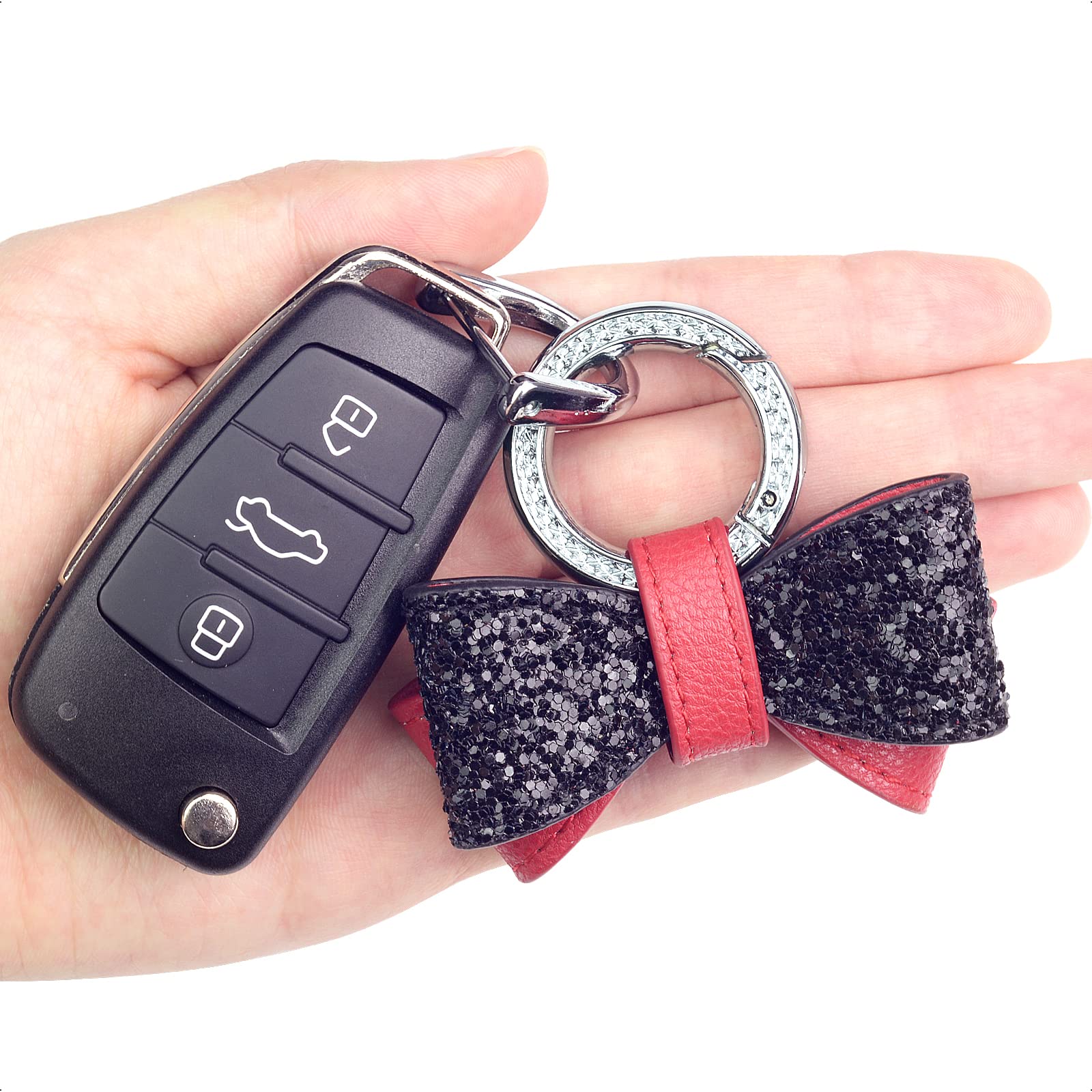 SK CUSTOM Pink Leather bowknot keychain for Women Fingerprint Resistant Plating Metal Key Chain Ring