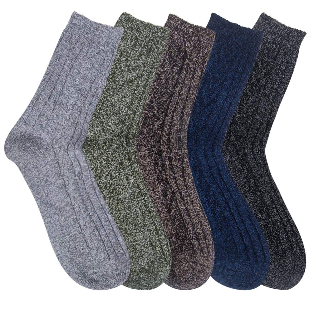 Justay 5 Pairs Womens Wool Socks Vintage Warm Winter Socks Thick Cozy Socks Knit Casual Crew Socks Gifts for Women (Solid Stripe 02)