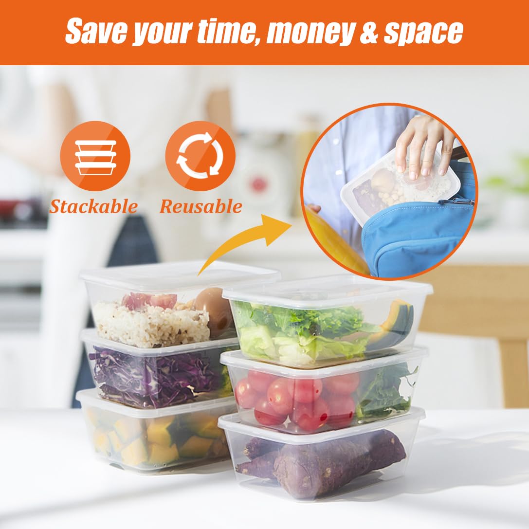 Teivio 35Pack 16oz Disposable Meal Prep Containers, Plastic Food Storage Containers with Lids, Leak proof, Microwave and Freezer Safe,for preparing lunch, snacks, salad or sandwiches (Clear)