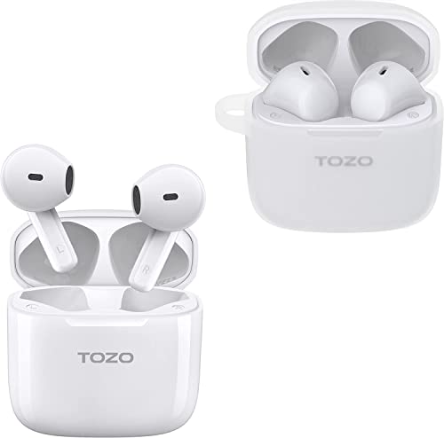 TOZO A3 Wireless Earbuds Bluetooth 5.3 Half in-Ear Lightweight Headsets White & TOZO A3 Protective Silicone Case White