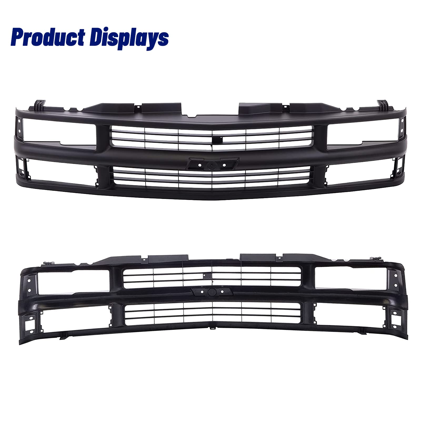 JustDrivably Replacement Parts Front Grille Grill With Black Shell Frame With Black Insert With Dual Headlight Type Compatible With Chevrolet C/K 1500 2500 3500 Full Size 1994-2000 Suburban