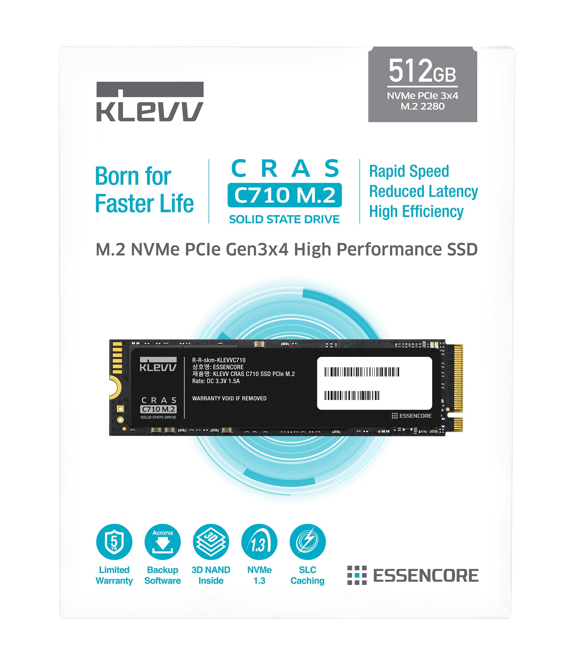 KLEVV CRAS C710 512GB M.2 NVMe PCIe Gen3x4 Internal SSD up to 2050MB/s (K512GM2SP0-C71)