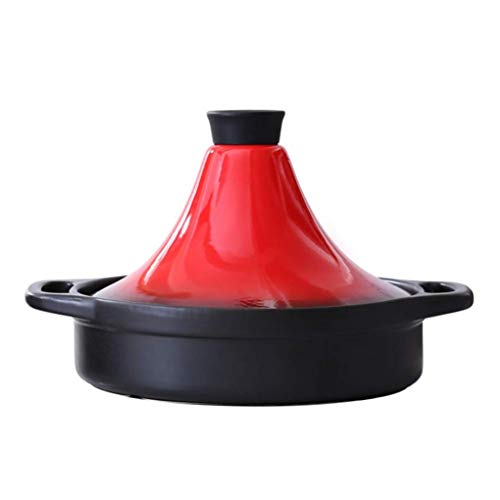 MYYINGBIN Tagine Cooking Pot with Lid Hand Painted Ceramic Casserole Stew Pot Healthy Cookware with Handle, Red