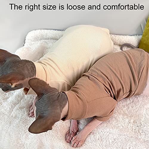 Toysructin Hairless Cat Pullover T-Shirt with Sleeves, Warm Cozy Pet Cat Clothes Stripe Turtleneck Shirt, Soft Breathable Kitten Wear Jumpsuit Costume for Sphynx Cornish Rex Devon Rex Peterbald Cats