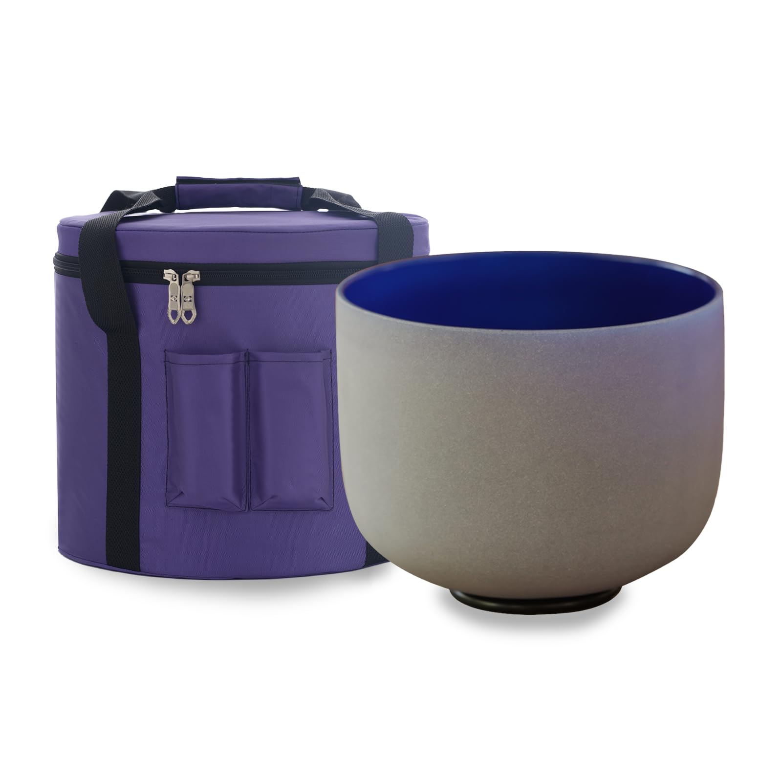 KVKA 8 Inch Crystal Singing Bowl A Note 3rd Eye Chakra Frosted Quartz Sound Bowl With Carrying Case (Indigo Color, A Note Third Eye Chakra)