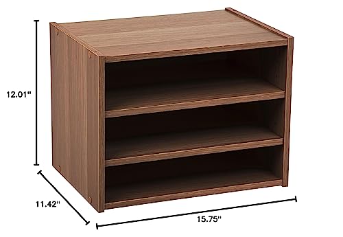 IRIS USA 3-Shelves Modular Wood Stacking Storage Box, for Office Closet and Nightstand, Easy Assembly, Customizable, Stacking Storage Boxes, Walnut