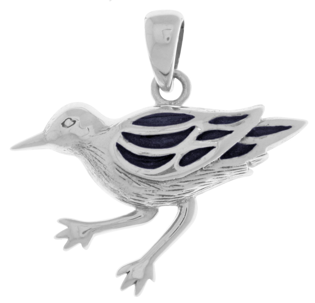 Jewelry Trends Sterling Silver Ocean Sea Bird Pendant with Blue Enamel