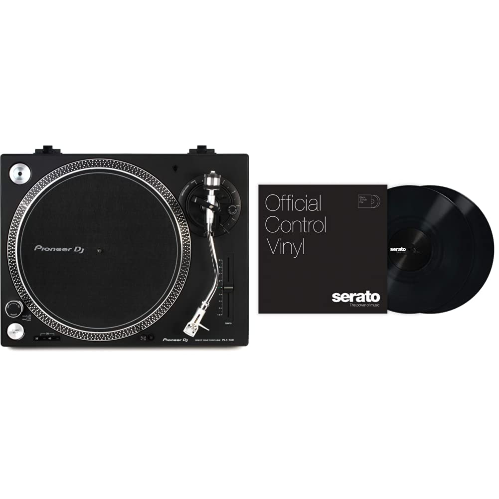 Pioneer DJ PLX-500 Direct Drive Turntable & Serato Control Vinyl Black, 12" Pair (SCV-PS-BLK-OJ)