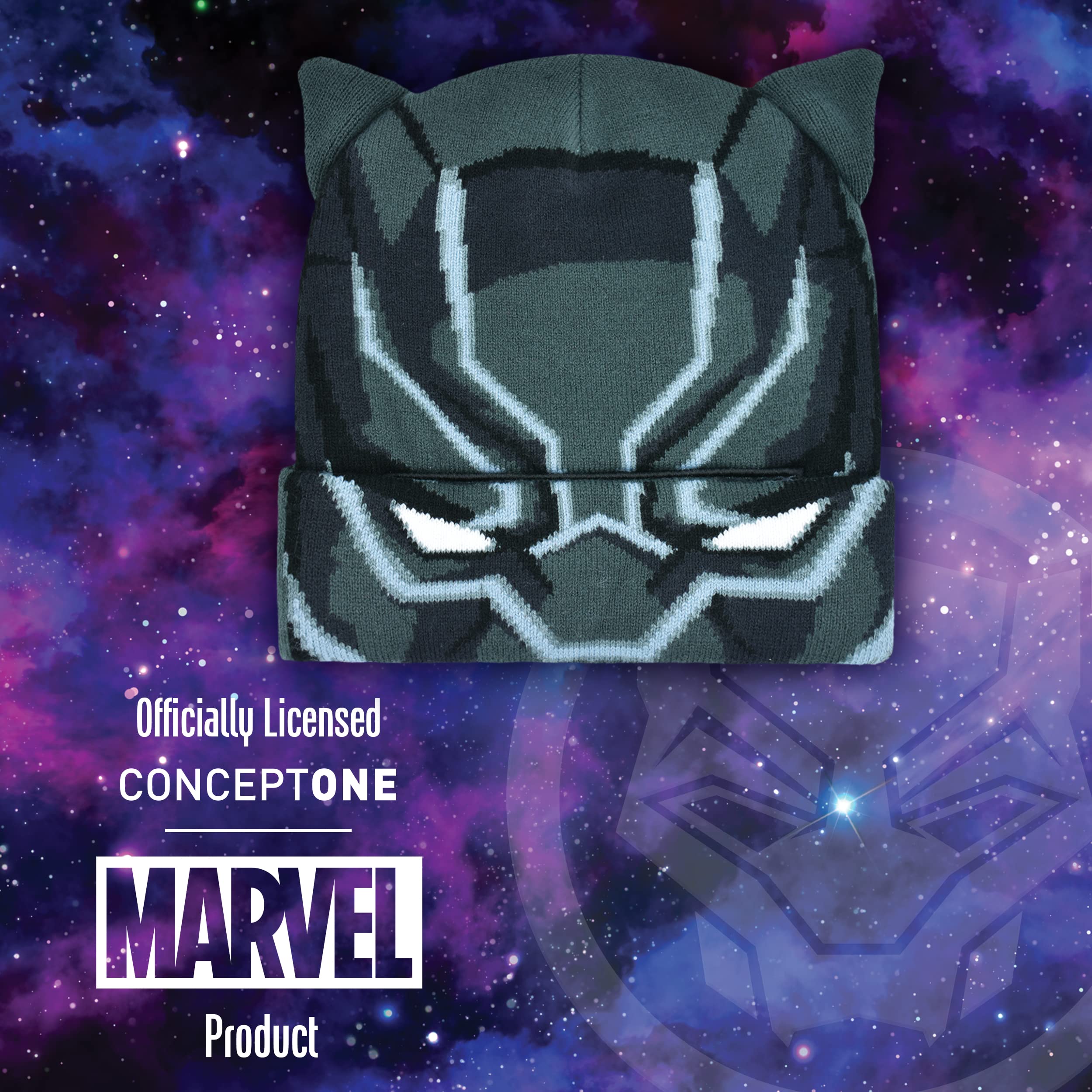 Marvel Black Panther Roll Down Cuff Beanie Hat, Black, One Size