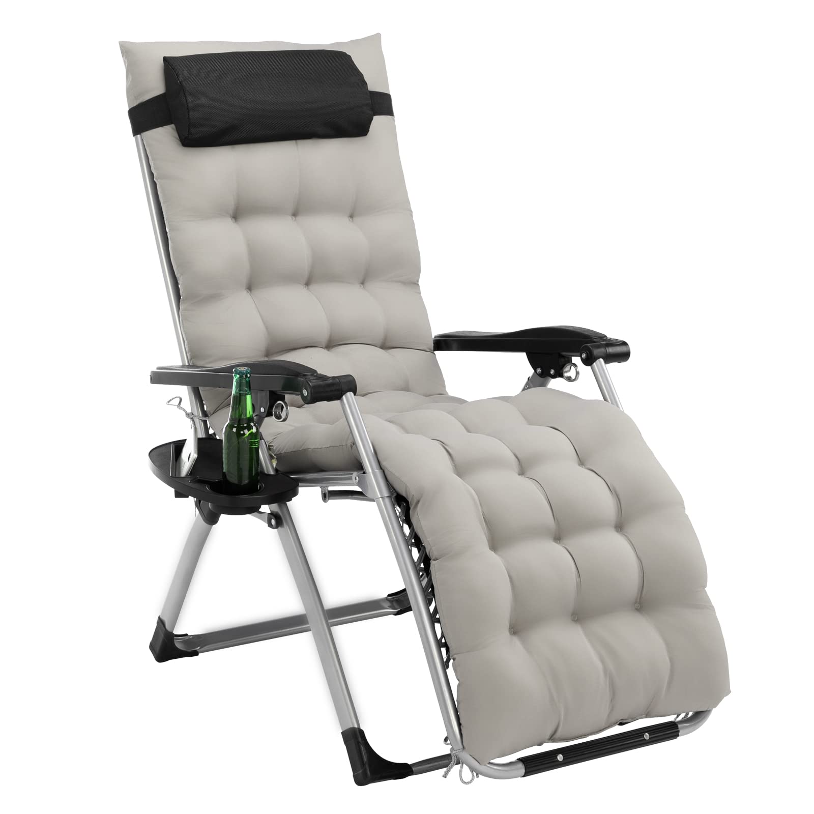 Zero Gravity Chair,Reclining Lounge Chair with Removable Cushion,Headrest & Cup Holder,Patio Reclining Chair for Indoor Outdoor,Folding Reclining Chair,Portable Chaise for Deck,Yard,Porch,Pool