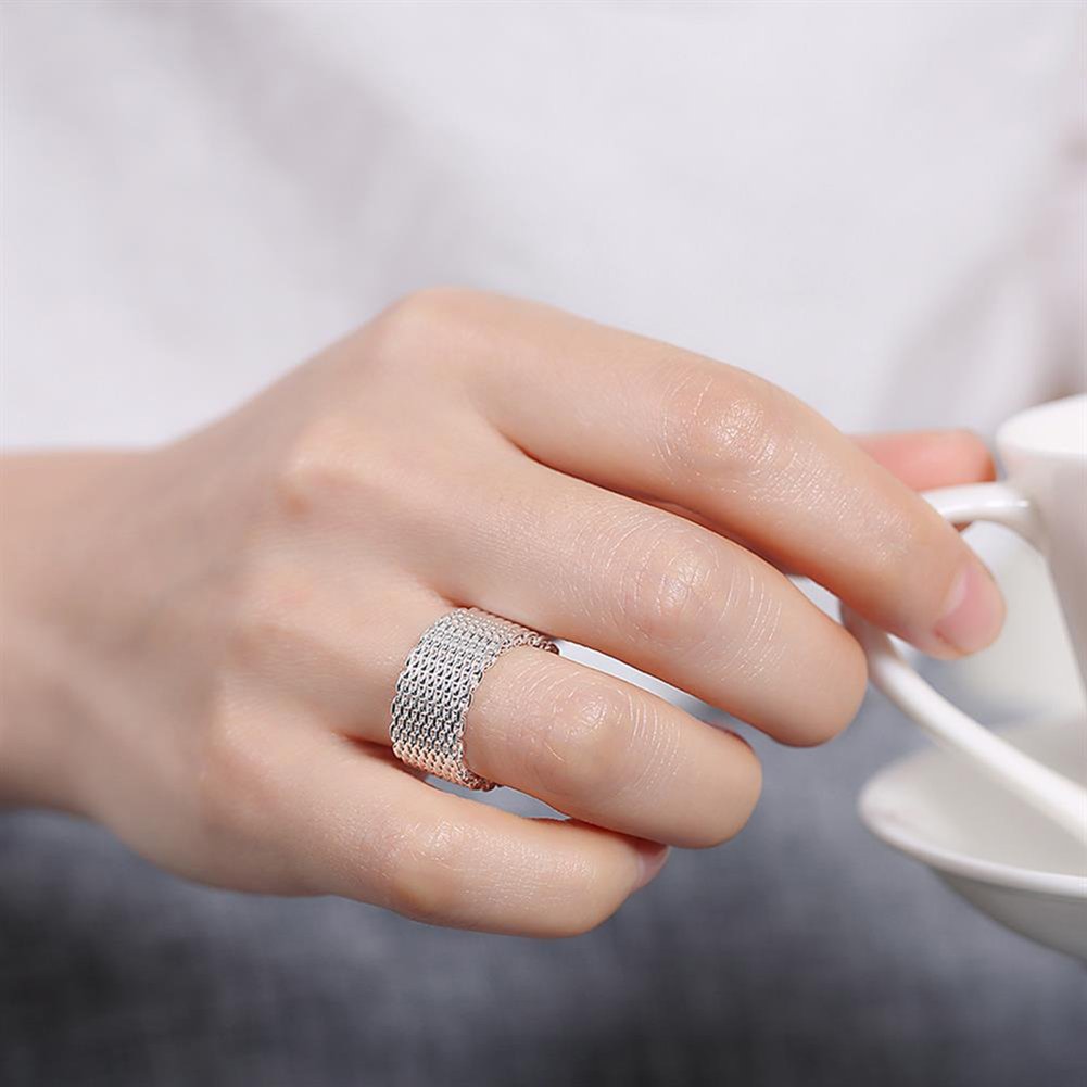 JAJAFOOK 925 Sterling Silver Plated Fashion Woven Braided Mesh Ring Wedding Band Rings for Women