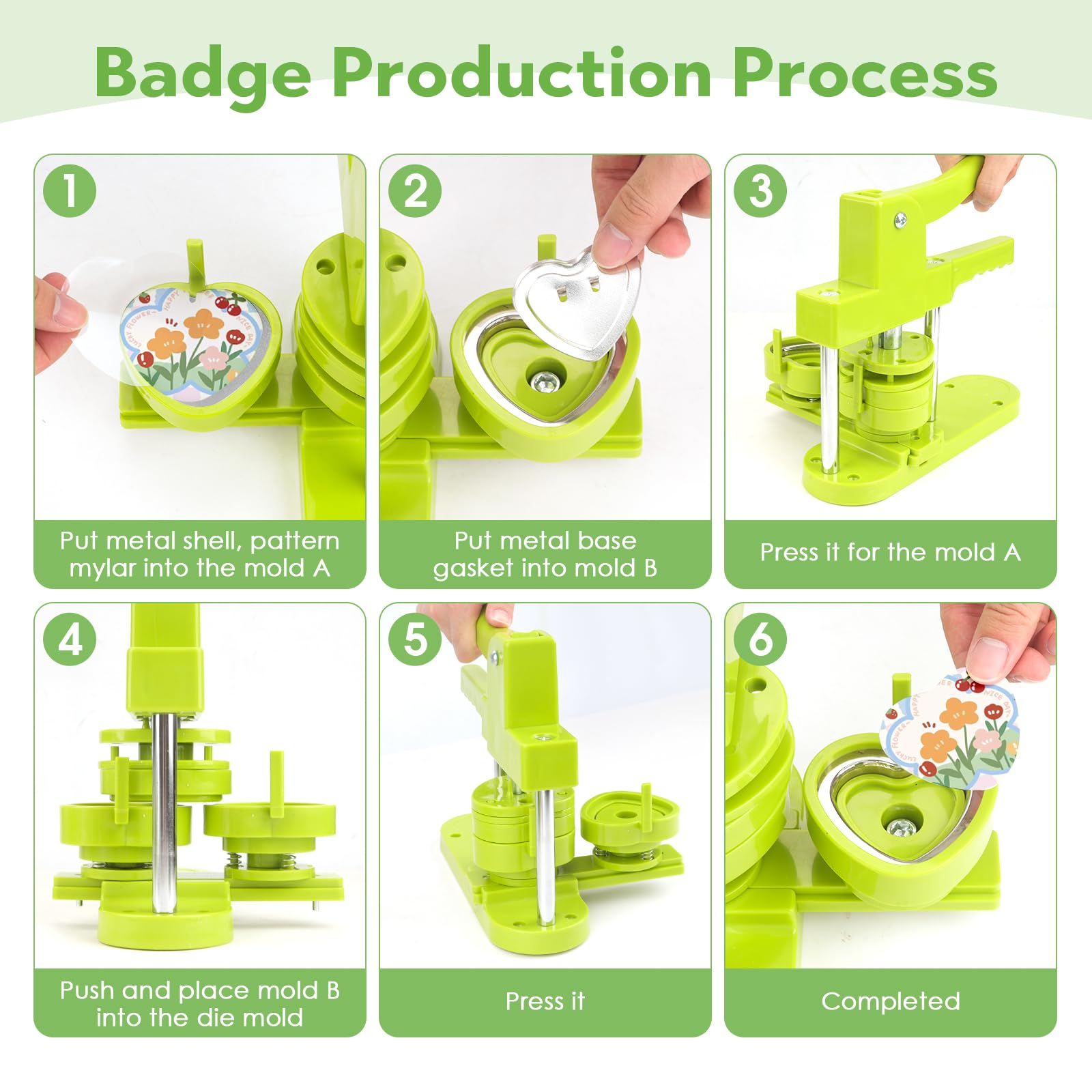 Heart Shaped Button Maker Interchangeable Die Mold 58MM for Slide Rail Button Maker Machine Button Part Supplies Accessories for Pin Press Machine