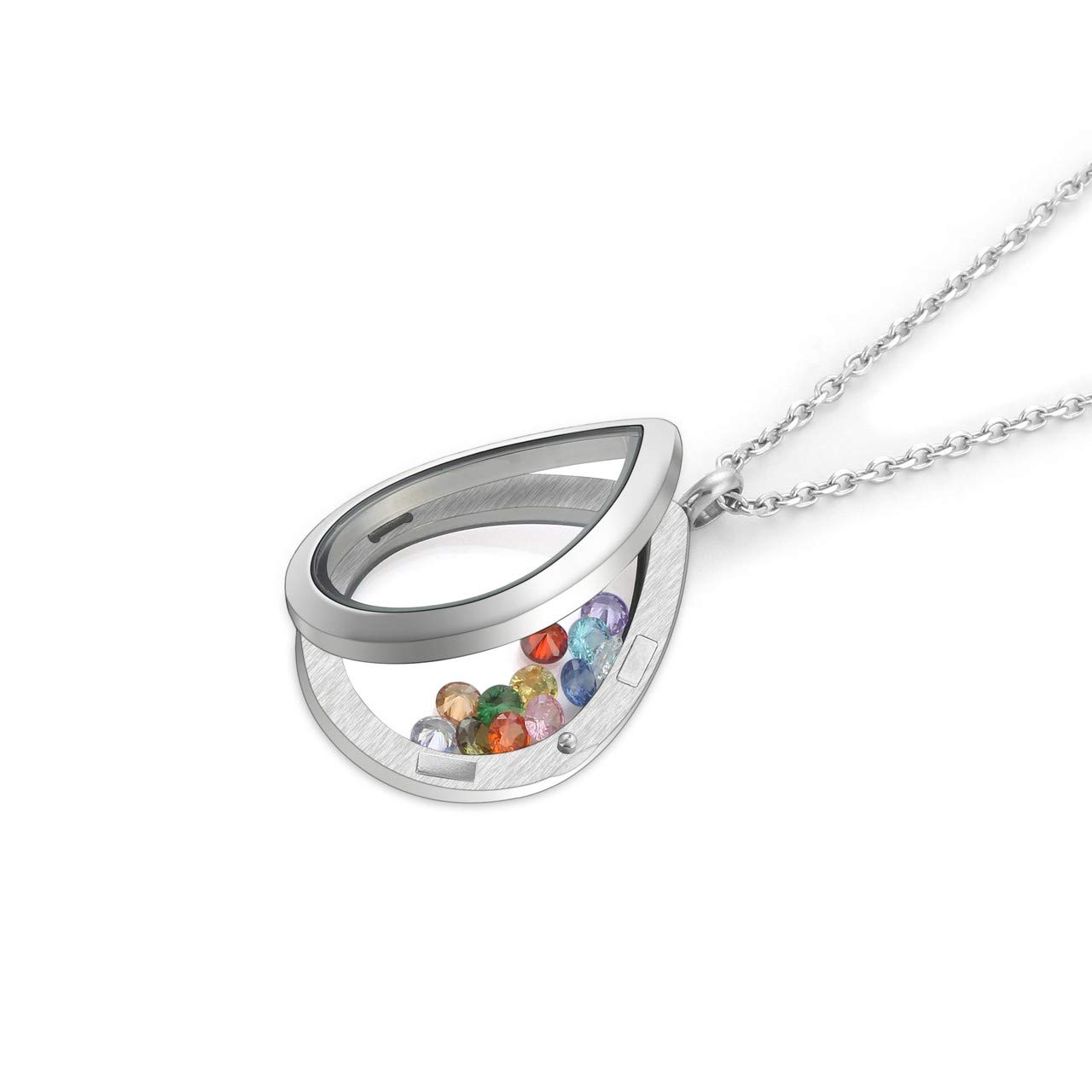 Jovivi Teardrop Floating Charms Memory Locket Necklace - 316 Surgical Stainless Steel Buckle Closure