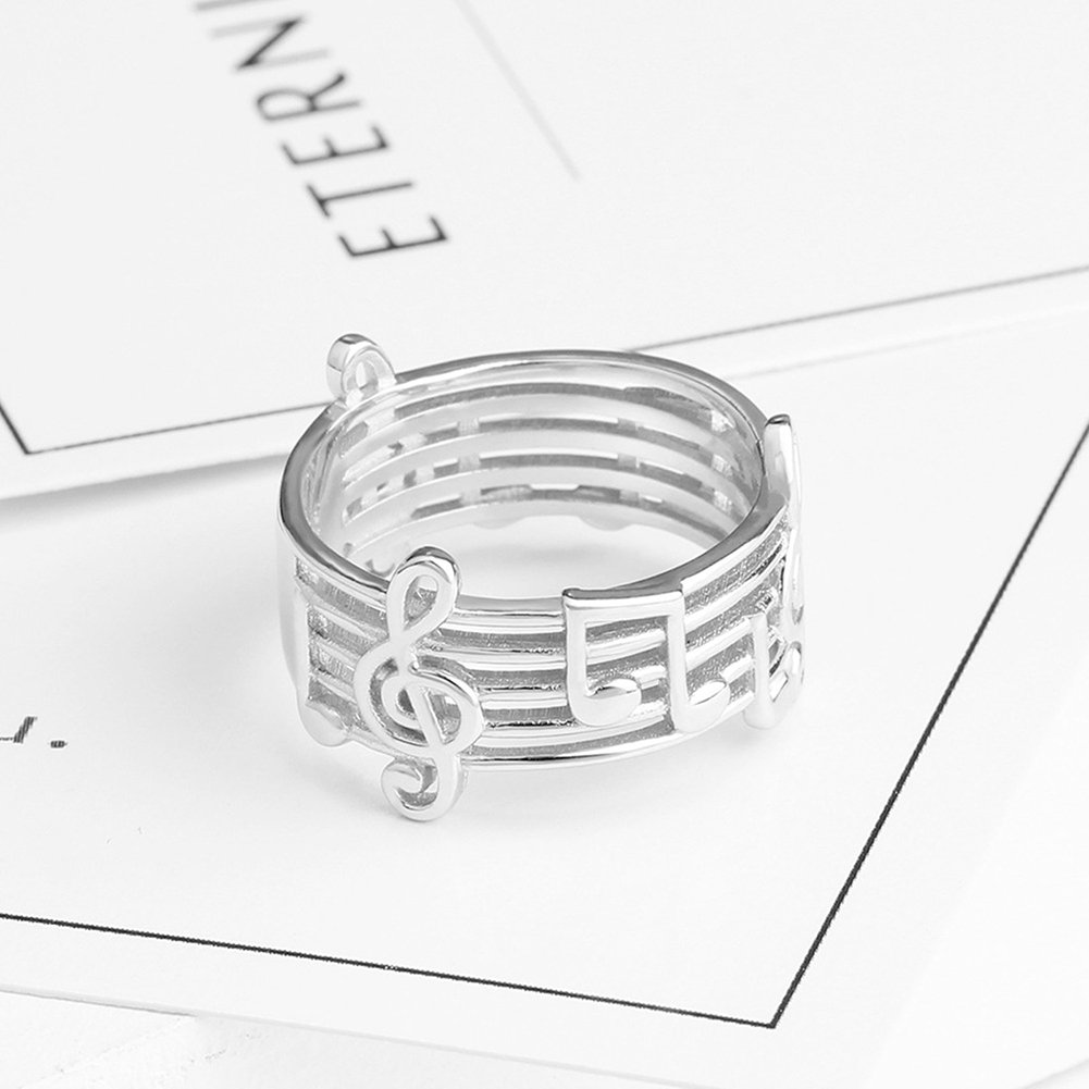 JAJAFOOK Sterling Silver Women's Music Note Song Ring 925 Sterling Silver Band Sizes 6 7 8