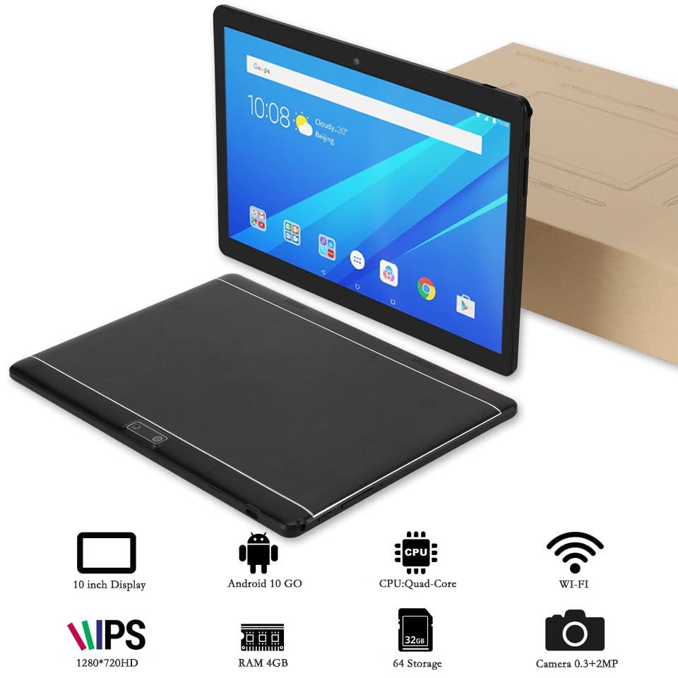 Tablet PC 10 inch Google Android Tab PC, Quad Core 1.5Ghz, 4GB RAM 64GB ROM, HD IPS Touch Screen, Dual Camera, 5000mAh Battery, Wi-fi, Bluetooth, FM, GMS