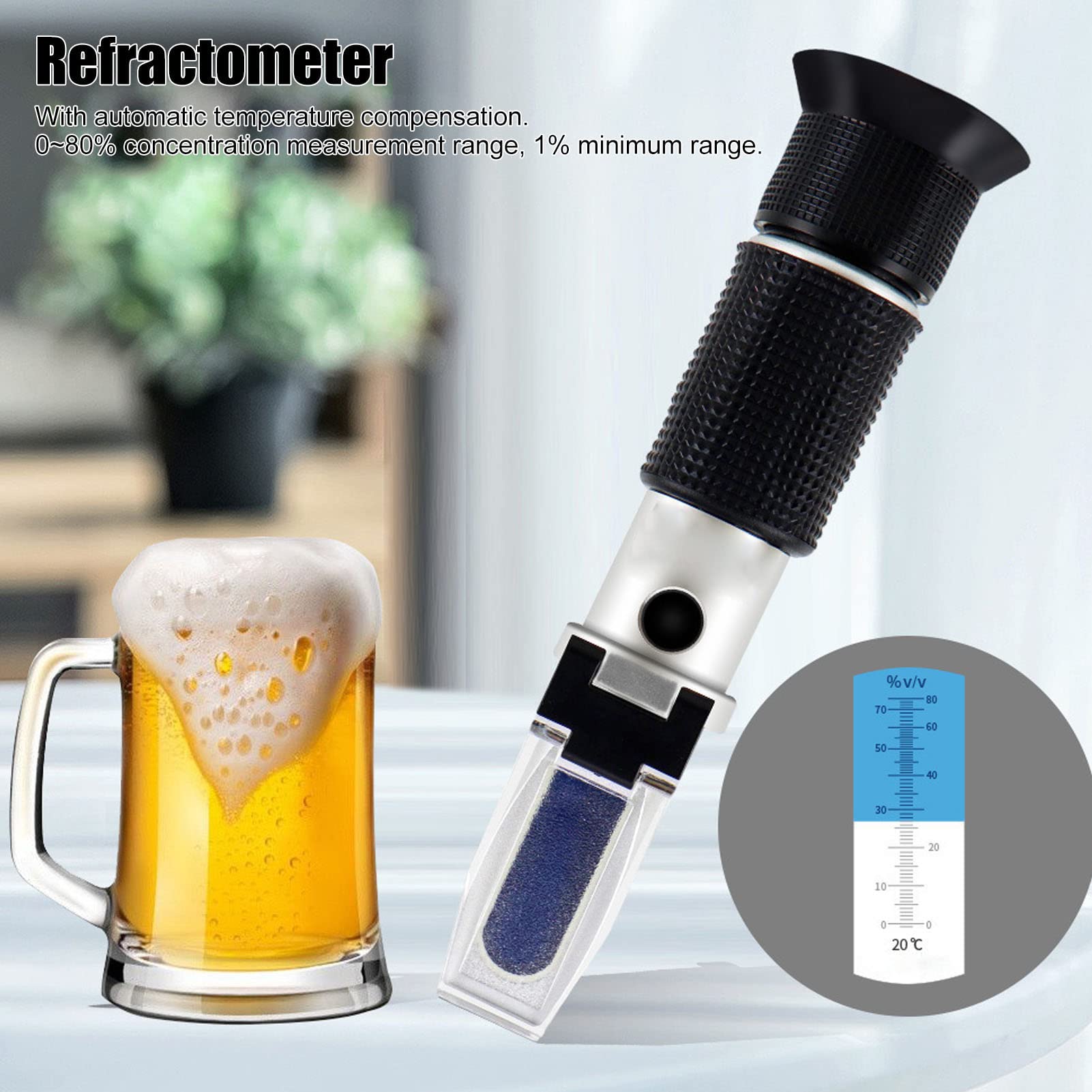 Refractometer Meter Gauge Brix Refractometer for Brewing Beer Wort Refractometer 0β80% Wine Refractometer
