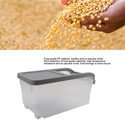 Zudoo Kitchen Food Container 10kg Food Grade PP Rice Storage Box Sliding Lid with Measuring Cup for Home Use (Grey)