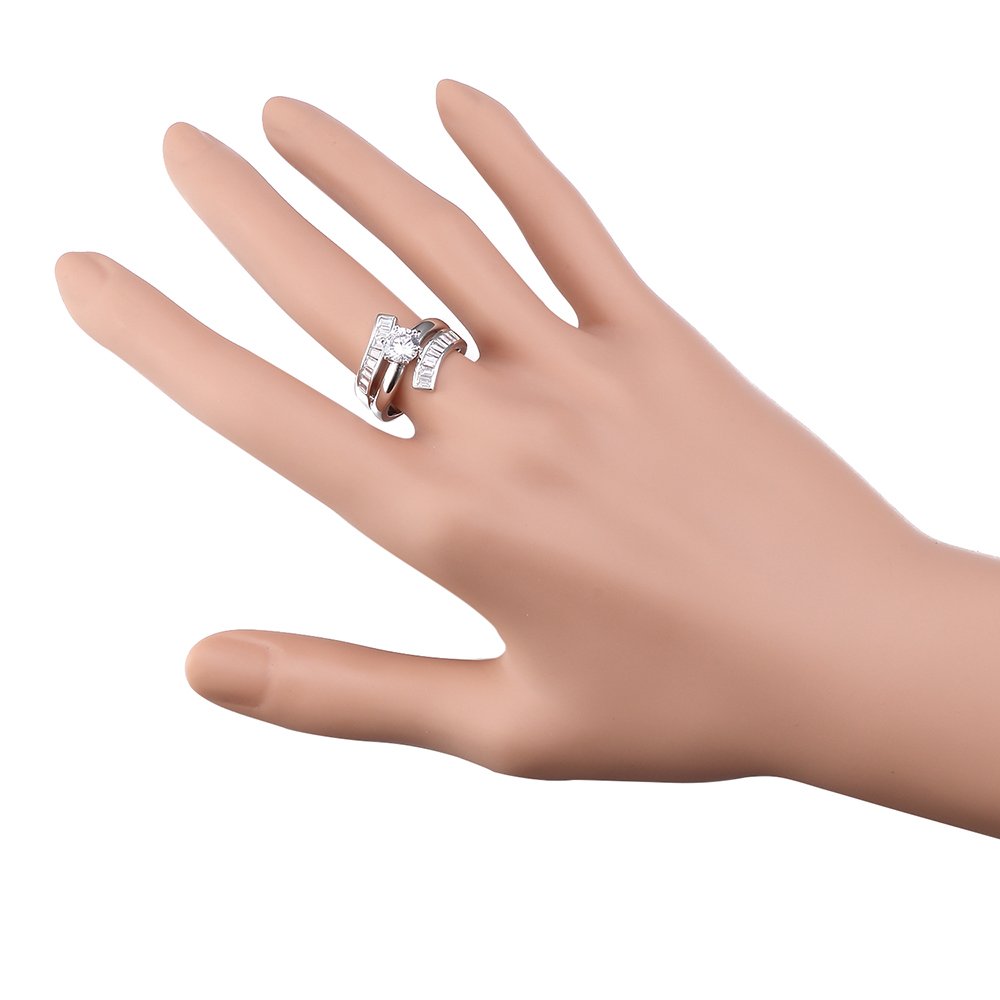 Lavencious Luxury Clear Baguette-cut CZ Statement Ring Band 925 Sterling Silver for Wedding (Silver, 7)