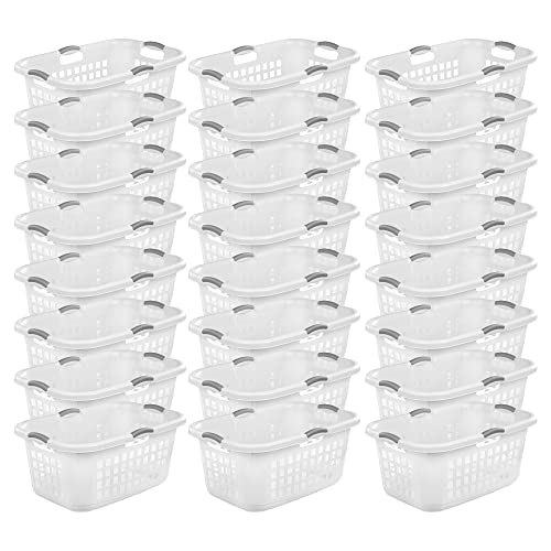 Sterilite Ultra 2 Bushel Plastic Stackable Laundry Clothes Basket Bin with 4 Comfortable Grip Handles and Airflow Holes, White (24 Pack)