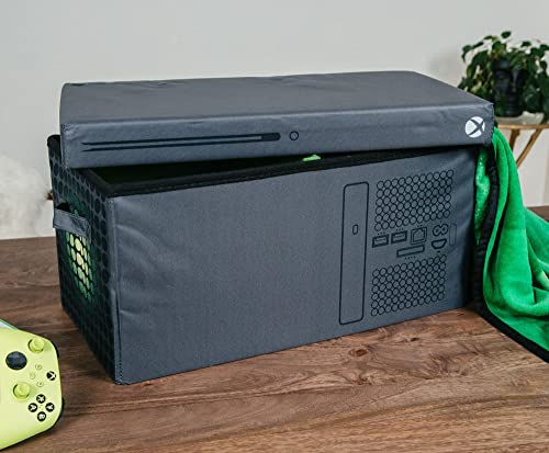 Ukonic Xbox Series X Logo Collapsible Storage Bin Chest with Lid | Fabric Basket Container with Handles, Cubby Cube Closet Organizer | Video Game Gifts And Collectibles | 24 x 12 Inches