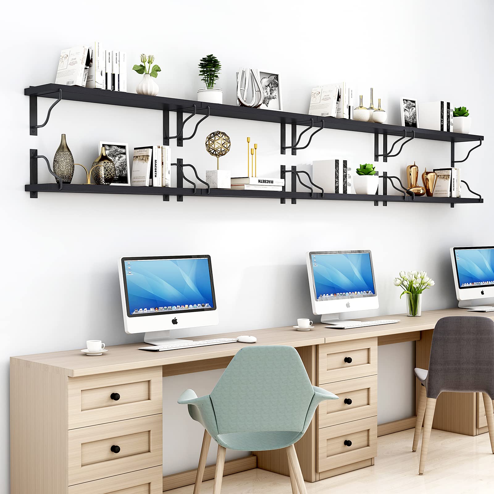 Inforth Wall Shelves, Wood Wall Mounted Shelves for Wall Storage, Floating Shelves for Wall Display with Metal Bracket, Hanging Shelves for Bedroom Kitchen Living Room (Black, 17 Inches)