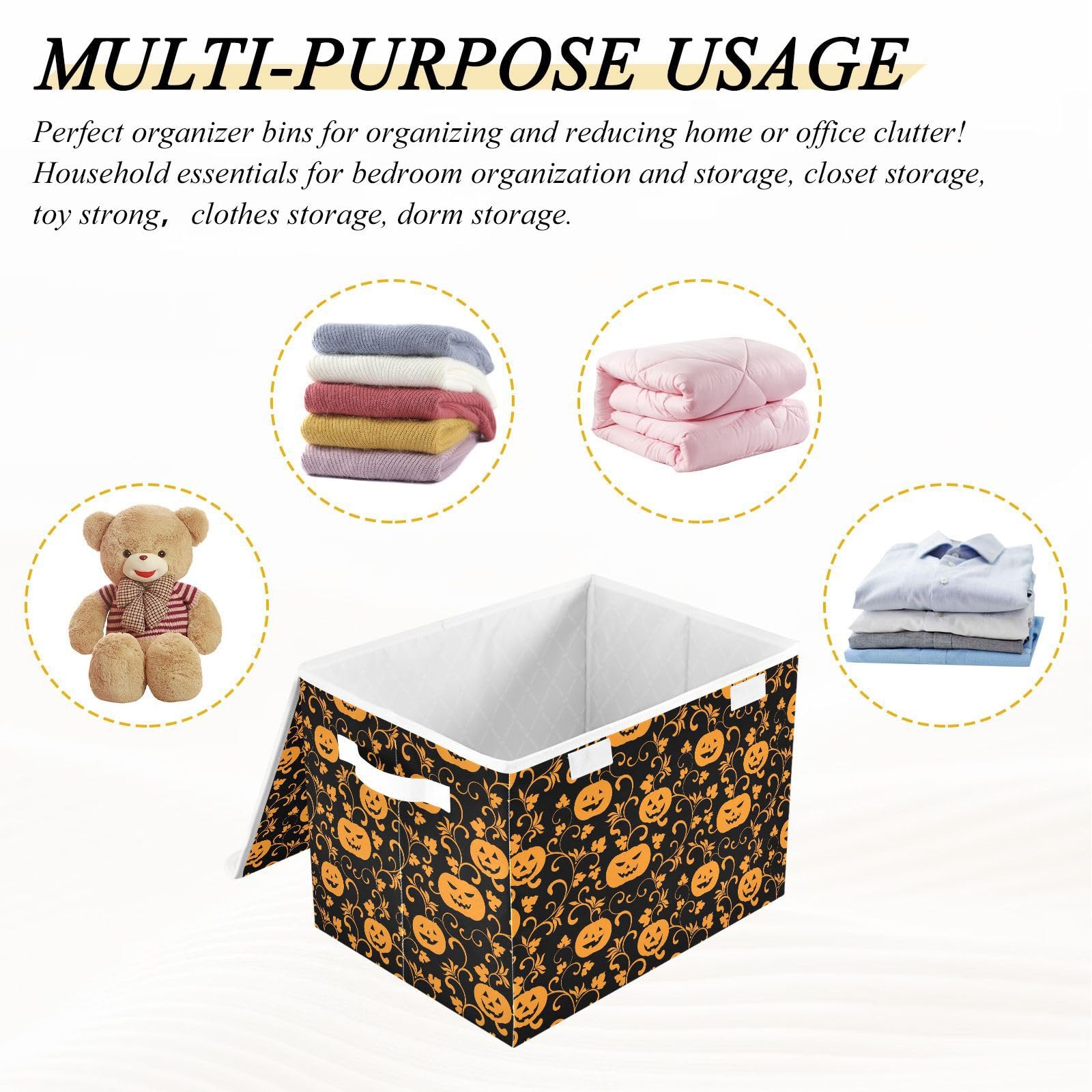 Krafig Foldable Storage Box Large Cube Organizer Bins Halloween Pumpkins Containers Baskets with Lids Handles for Closet Organization, Shelves, Clothes, Toys