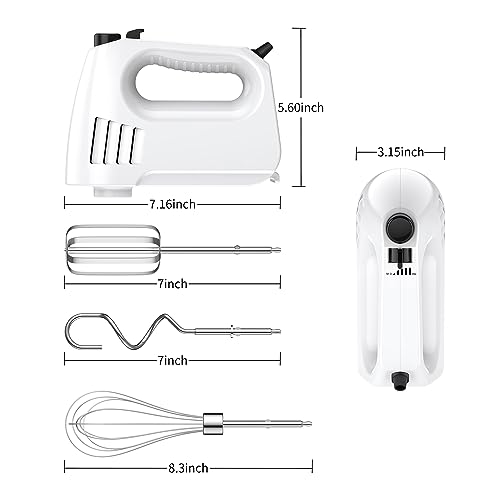 UTALENT Multi-speed Hand Mixer, Electric with Easy Eject Turbo Button and 5 Attachments, 180W (Beaters, Dough Hooks, and Whisk)