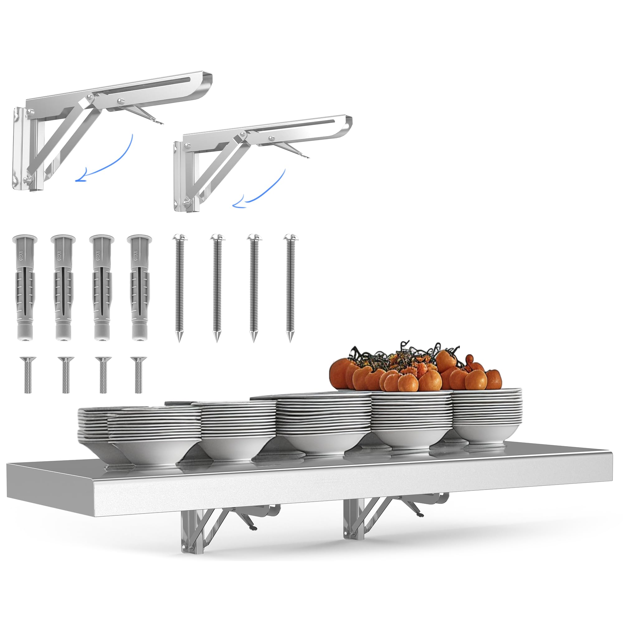 ZeroPone Stainless Steel Wall Shelf 8.6 x 16 Inches 50 lbs Load Heavy,Commercial Heavy-Duty Floating Shelf with Backsplash, Silicone Mat. for Restaurant, Kitchen, Home, Hotel, Laundry Room (2-Pack).