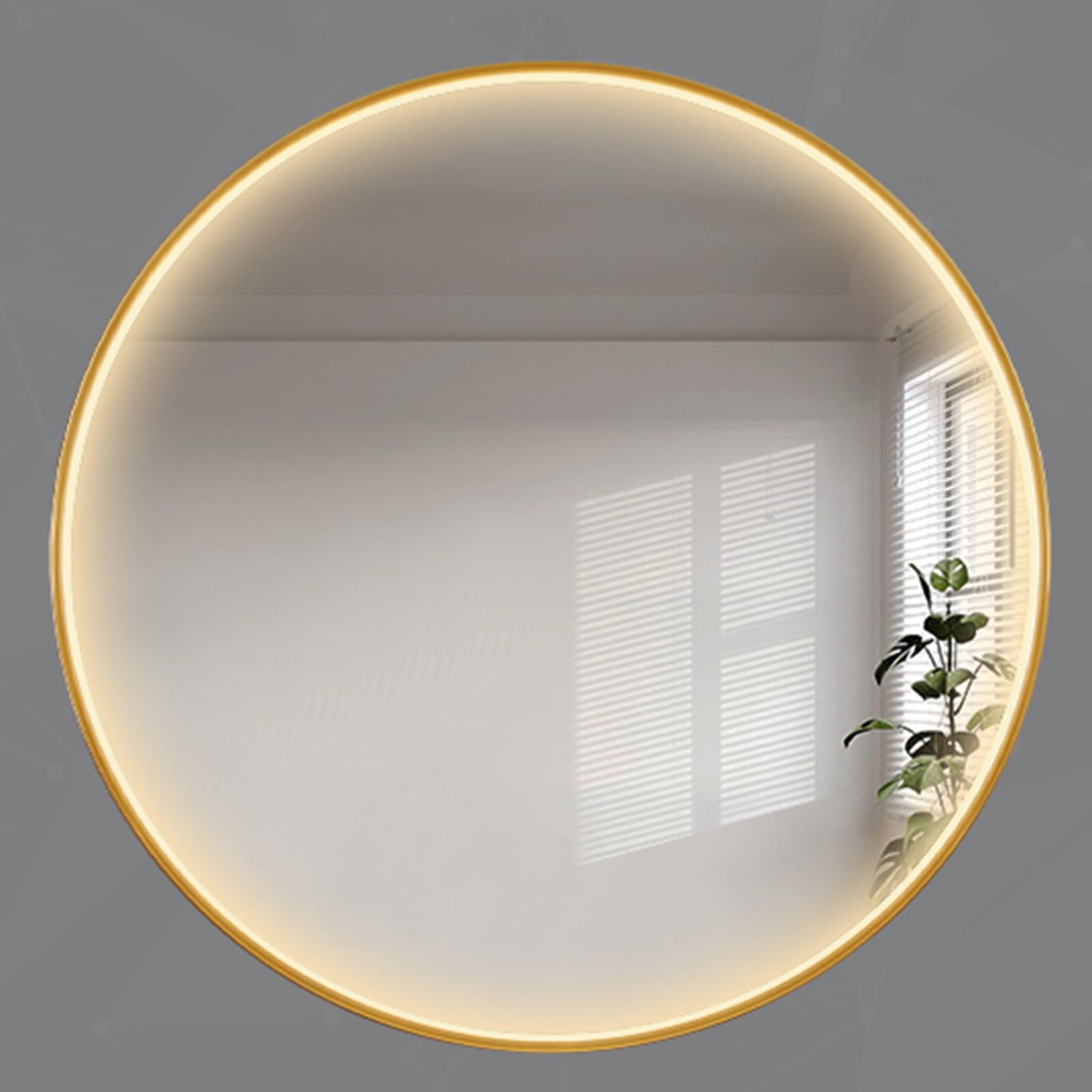 LED Round Mirror with Lights for Wall, Aluminum Alloy Frame Frontlit Vanity Mirror, Shatter Proof Wall Mounted Makeup Mirror for Bedroom, Waterproof IP44, CRI≥90 ( Color : Gold - Warm Light , Size : 8