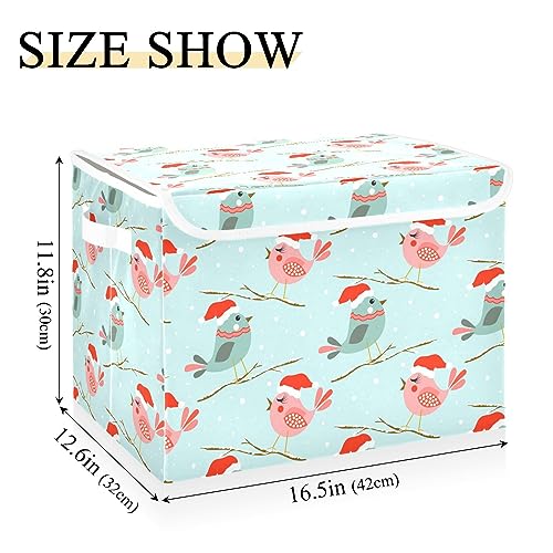 Krafig Foldable Storage Box Large Cube Organizer Bins Christmas Cute Birds Containers Baskets with Lids Handles for Closet Organization, Shelves, Clothes, Toys