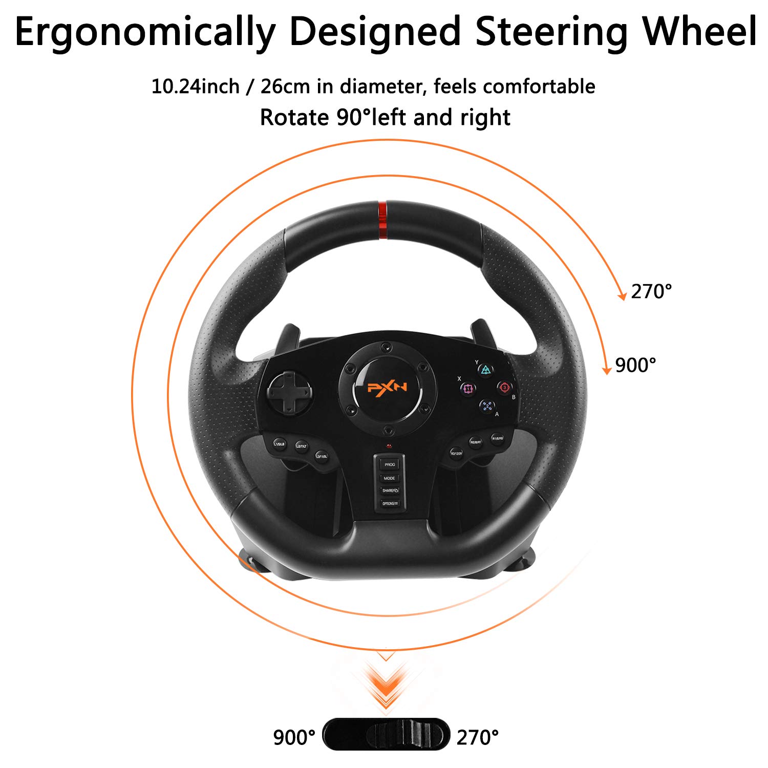 PXN Gaming Racing Wheel, V900 270/900 Degree Competition Racing Steering Wheel with Audio Function & with Pedal, Suitable for PC, PS3, PS4, Nintendo Switch.