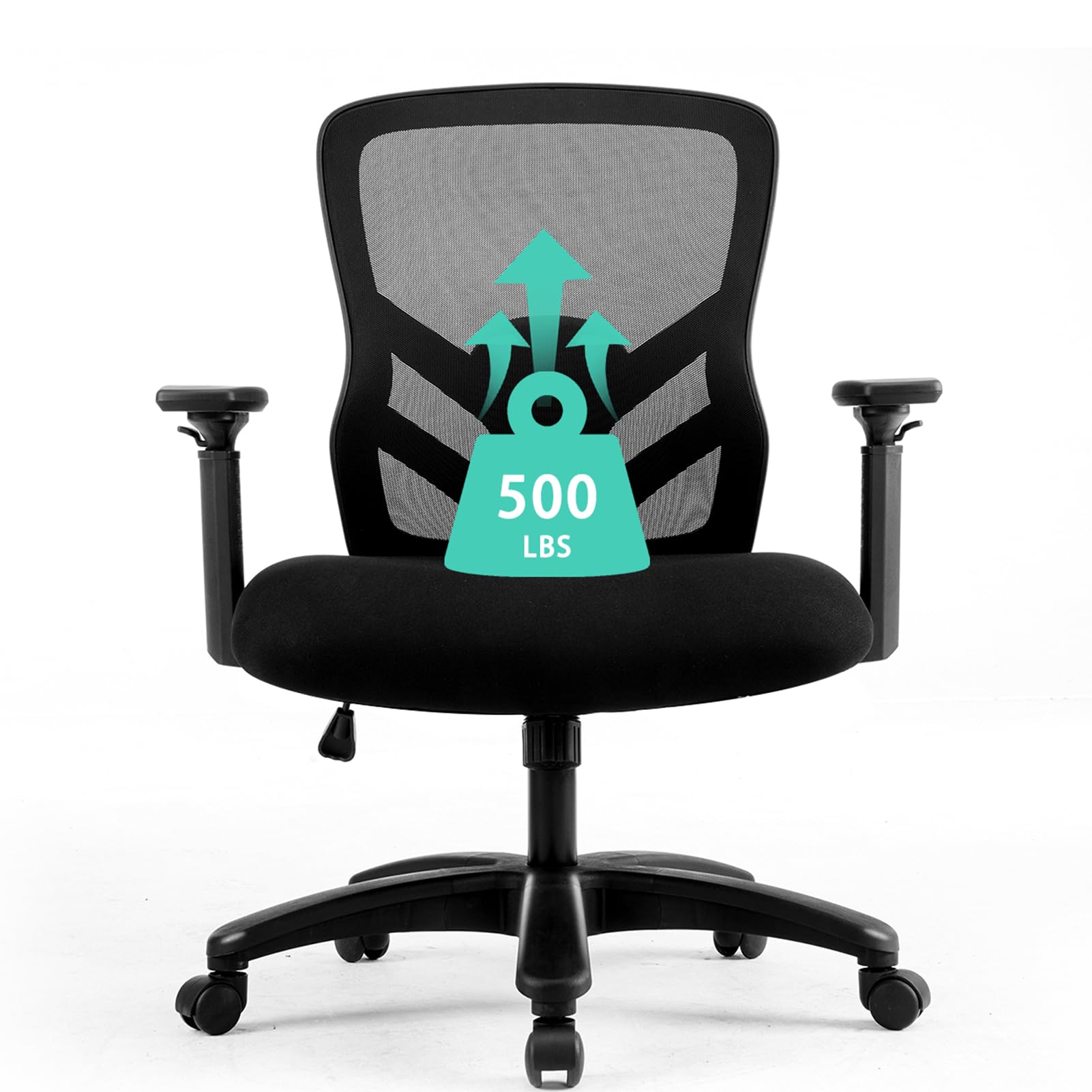 YFO Big and Tall Office Chair 500LBS - Desk Chair with Adjustable Lumbar Support, Heavy Duty Ergonomic Mesh Computer Chair with 360 Rotation 4D Arm and Extra Wide Comfty Seat, Quiet Wheels for Adults
