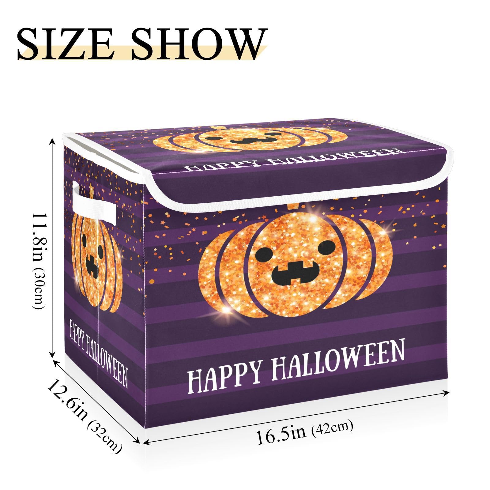 Krafig Halloween Pumpkin Decorative Storage Box with Lid Large Bins Baskets Foldable Cube Organizer Collapsible Containers for Organizing, Toy, Home, Shelf, Closet