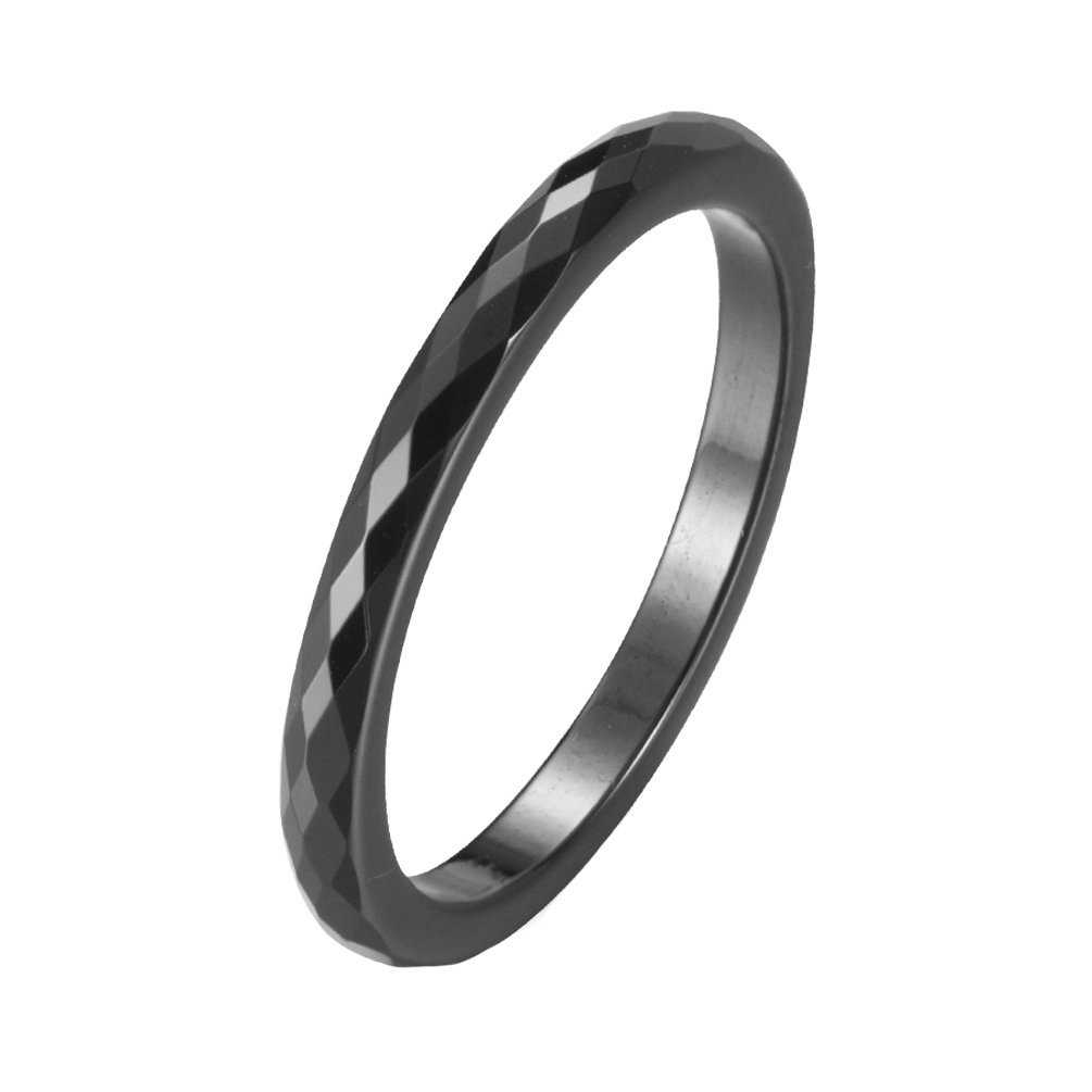 IFUAQZ Women's 2MM Ceramic Ring Rhombic Cut Faceted Design Engagement Wedding Band Comfort Fit Black Size 7