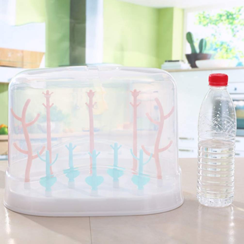 Toddmomy Baby Bottle Drying Rack with Lid Cover Baby Bottle Storage Box Sippy Cup Drying Holder Bottle Nipples Accessories Space Saver Kitchen Cabinet Organizer
