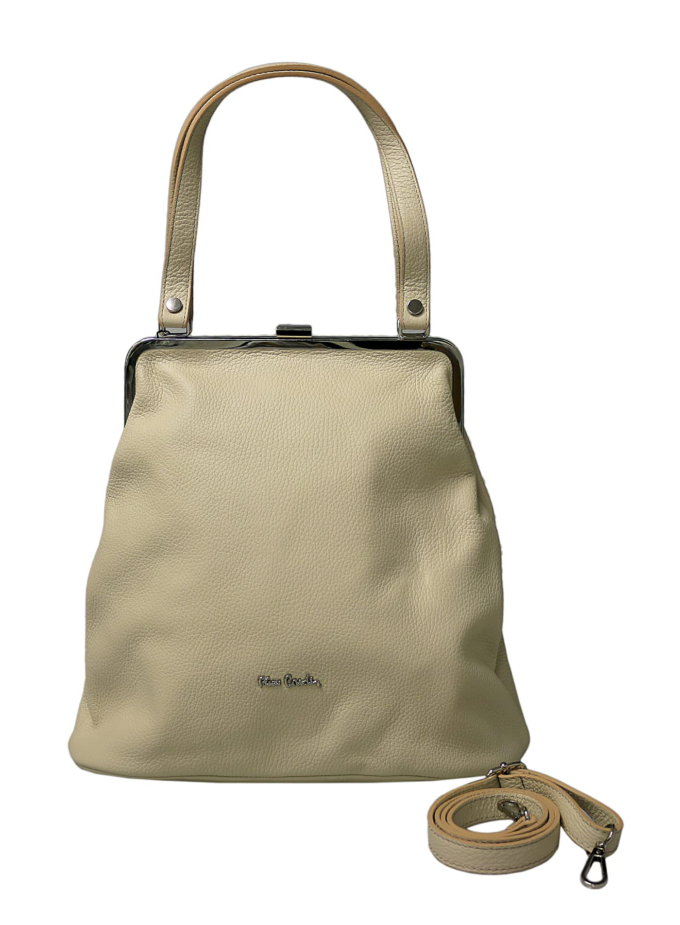 Pierre Cardin Cream Leather Medium Vintage Shoulder Bag for womens