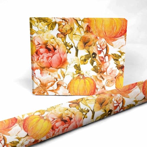 InterestPrint Pumpkins And Flower Gift Wrapping Paper Roll Christmas Retro Gift Wrapping Paper Holiday Party Gift 2 Pieces