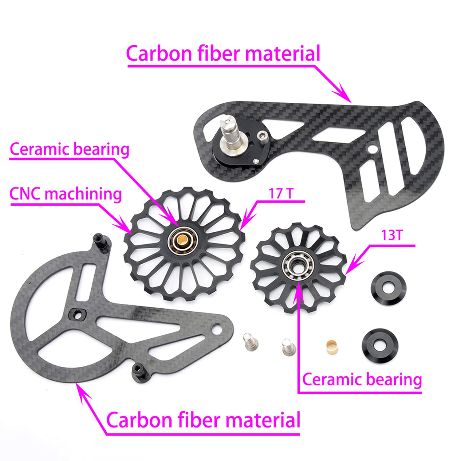 LANXUANR Bicycle Carbon Fiber Ceramic Rear Derailleurs 17T Pulley Guide Wheel,for Shimano SRAM RED Rival Force 10S 11S (SD2 red)